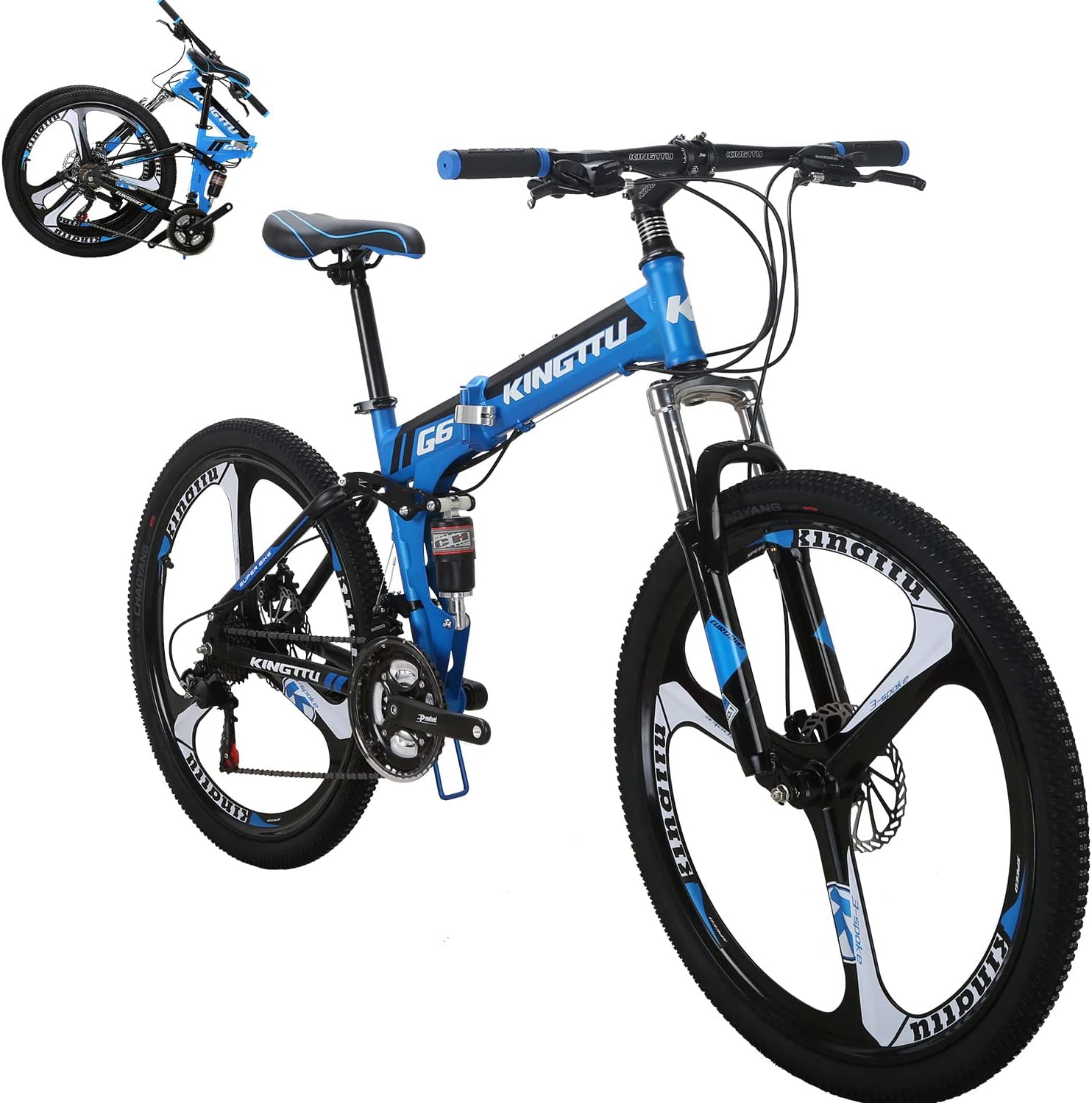Amazon.com : EUROBIKE Folding Bike,21 inch Full Suspension Mountain ...