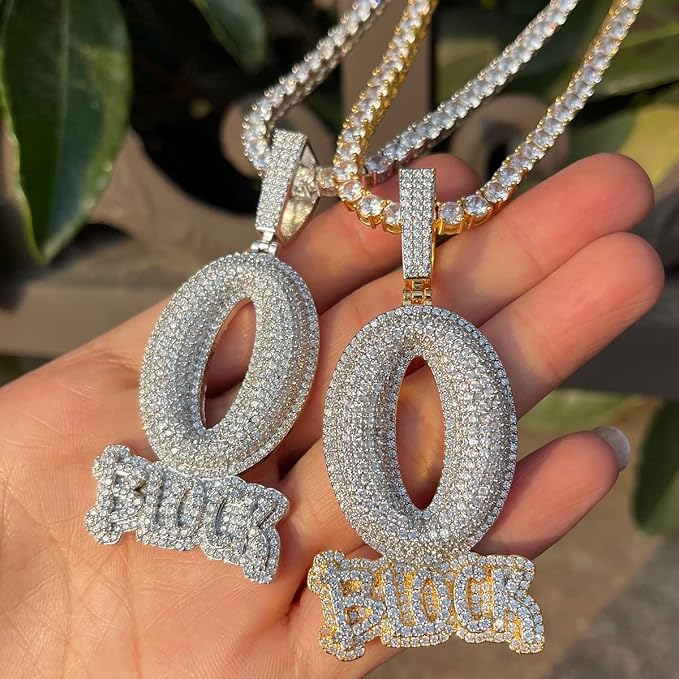 Amazon.com: Iced Out O Block Pendant Real Gold Plated Cubic Zirconia ...