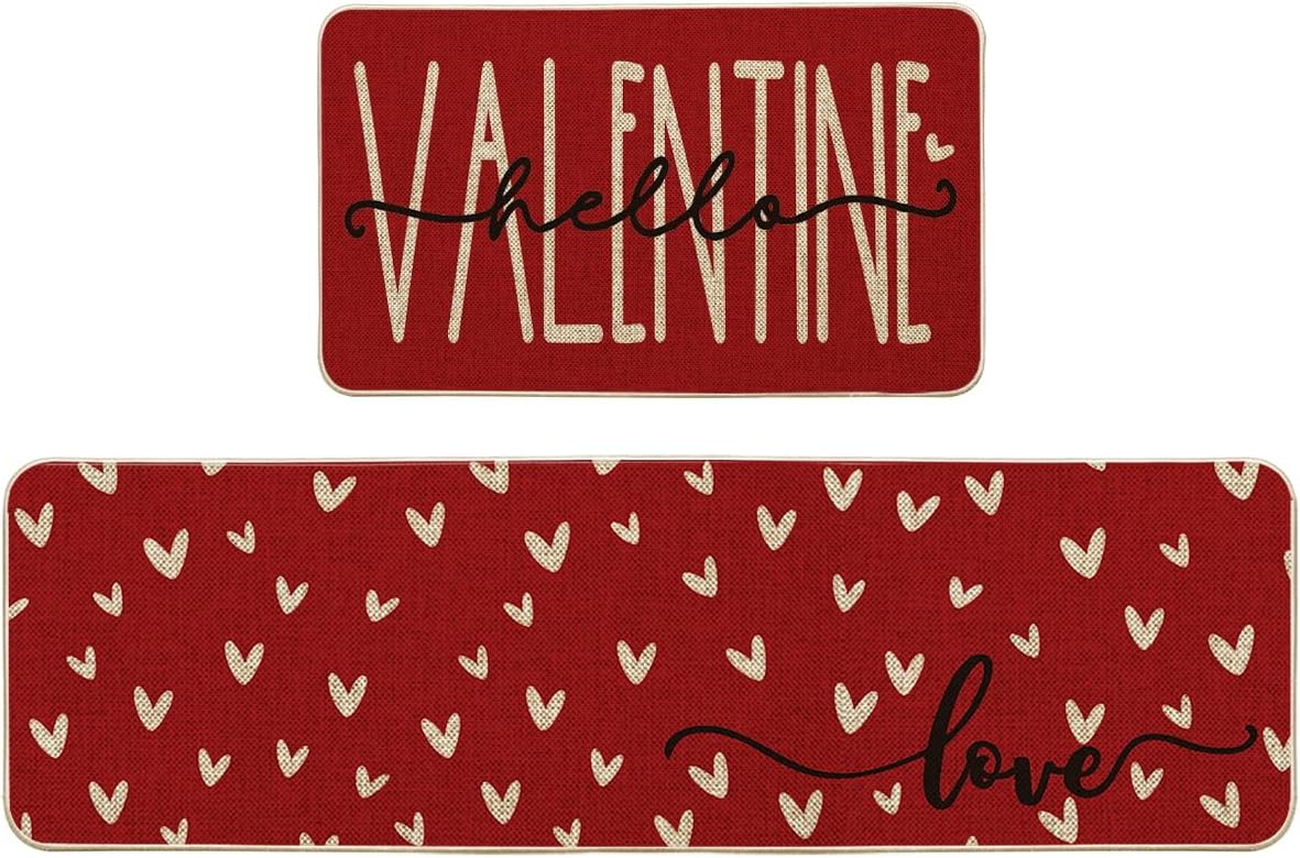 Amazon.com: Artoid Mode Red Love Heart Hello Valentine's Kitchen Mats ...