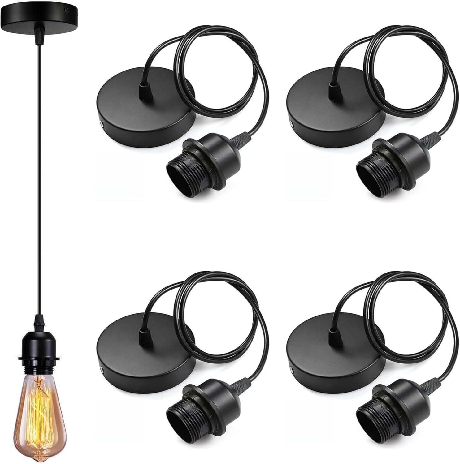 DANGGEOI Black Mini Pendant Light Kit, UL E26 Lamp Socket Retro Pendant ...