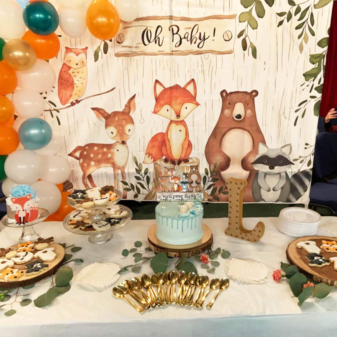 Woodland Baby Shower Woodland backdrop Fox Balloons Balloons Arch ...
