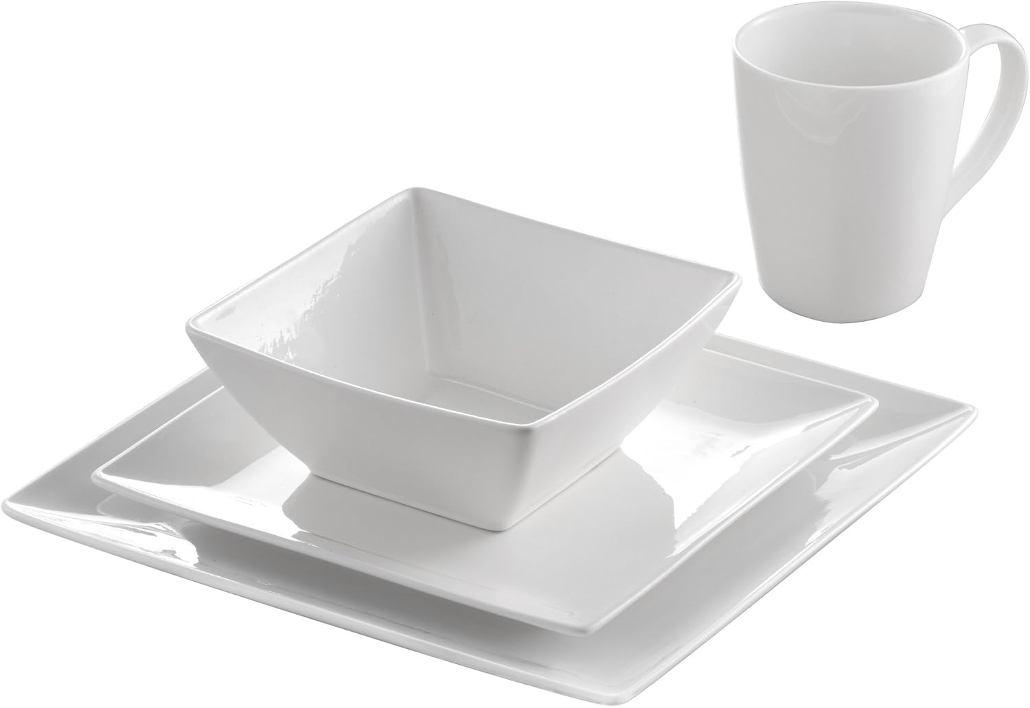 Amazon.com | Roscher Prue Fine China Square Dinnerware, White ...