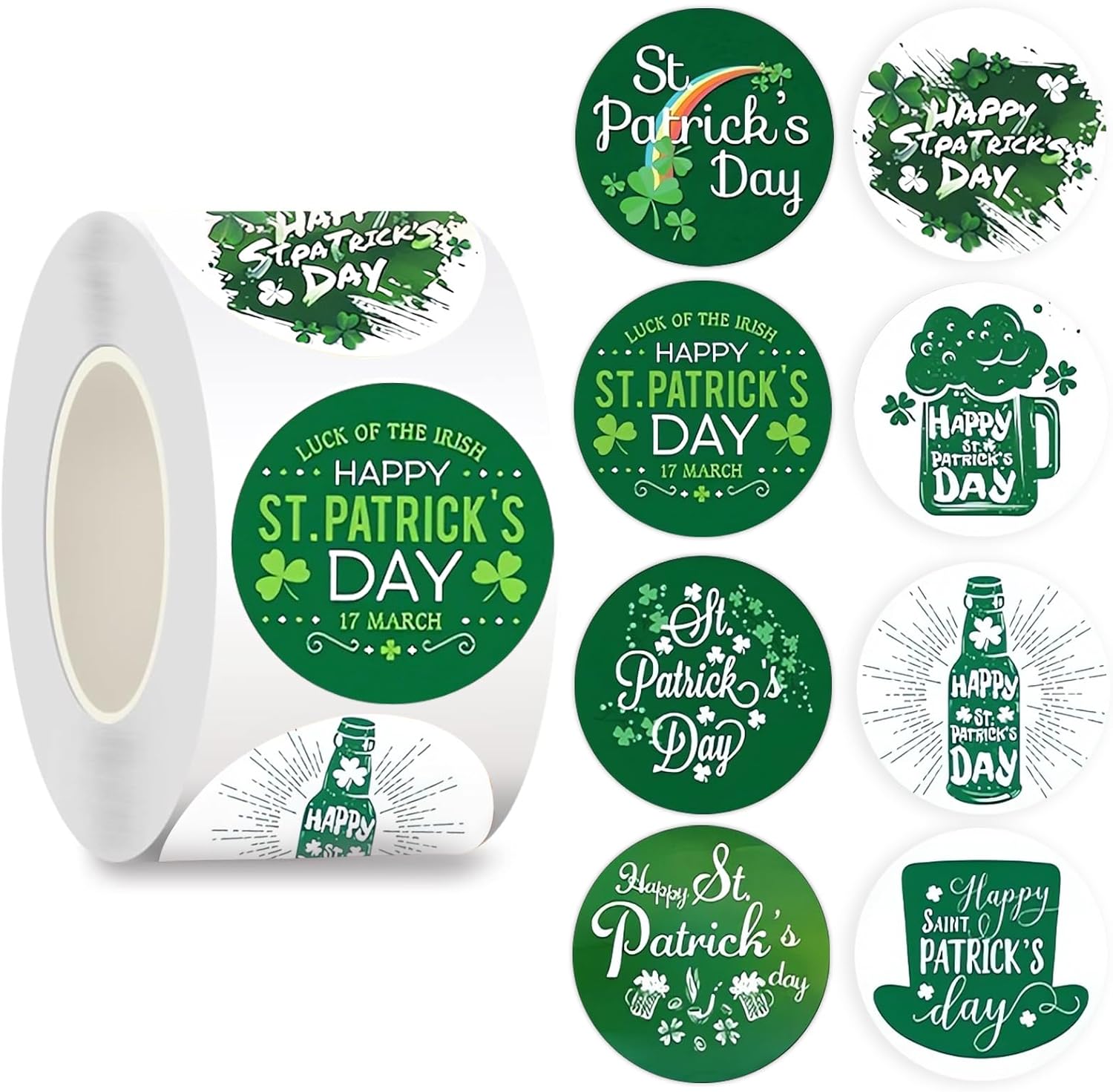 Amazon.com: 500PCS 1.5" Happy St.Patricks Day Stickers, 8 Designs Lucky ...