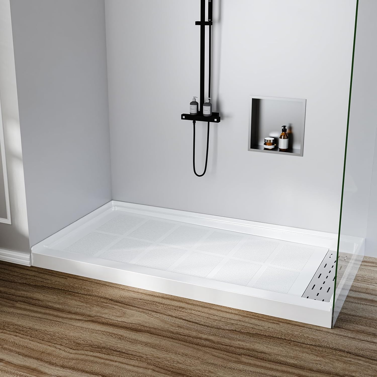 Shower Pan 60" x 32" - Non-Slip Bathroom SMC Shower Base with Right ...