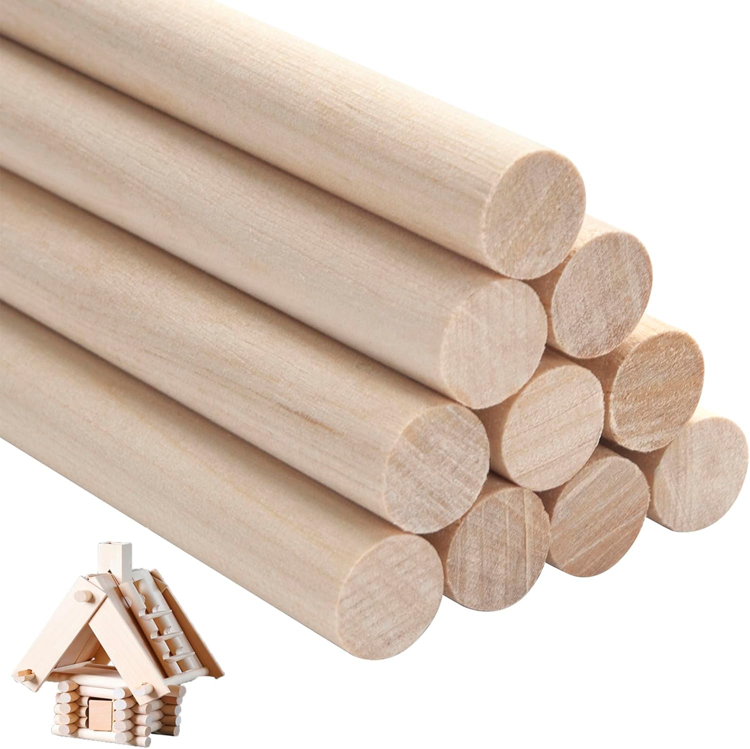 Amazon.com: NANXJIUR Dowel Rods Wood Sticks 10 Pcs 1/2 x 12 Inch Wooden ...