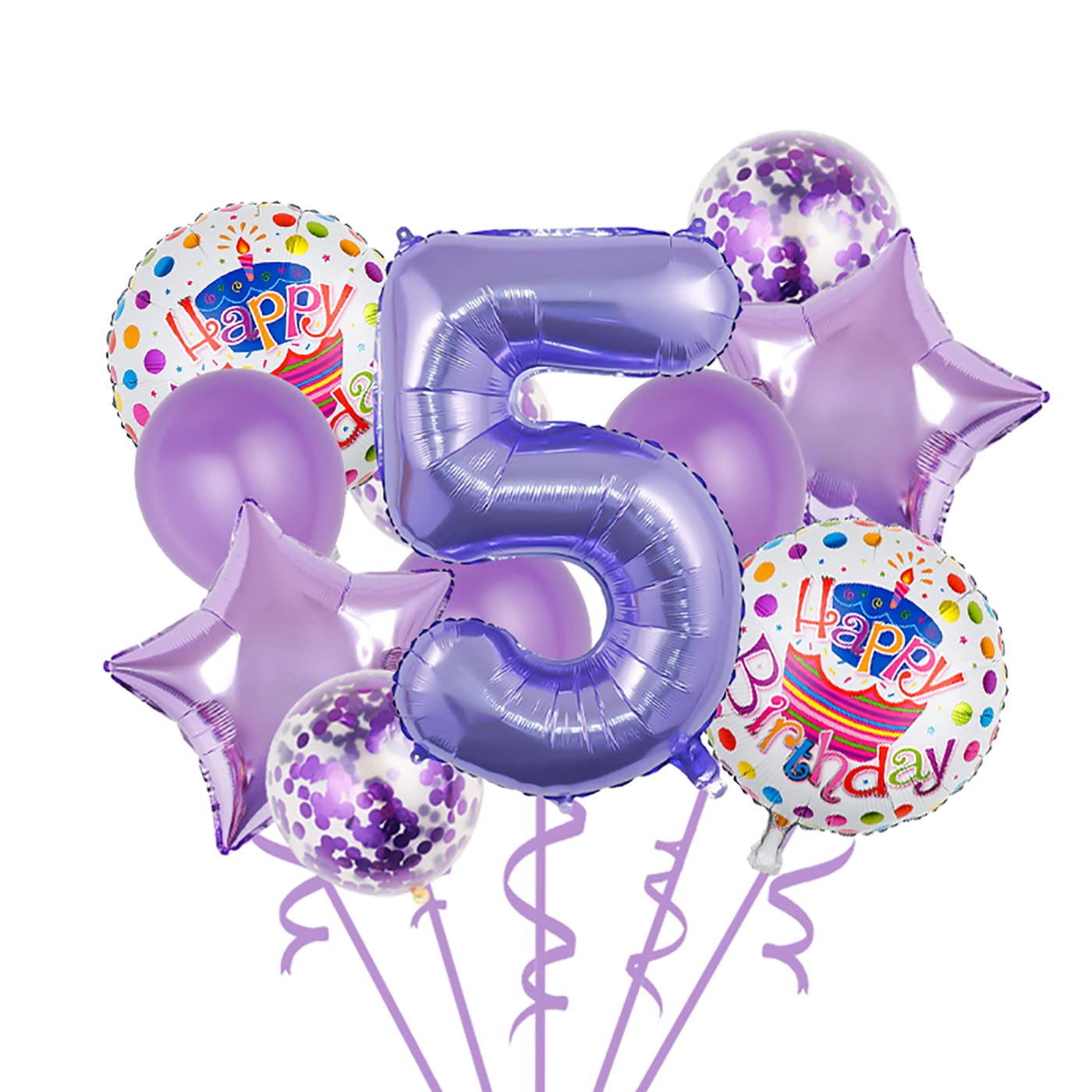 Birthday Balloons 16PCS Foil Star Balloons & 40Inch Number 5 - 5th Set ...