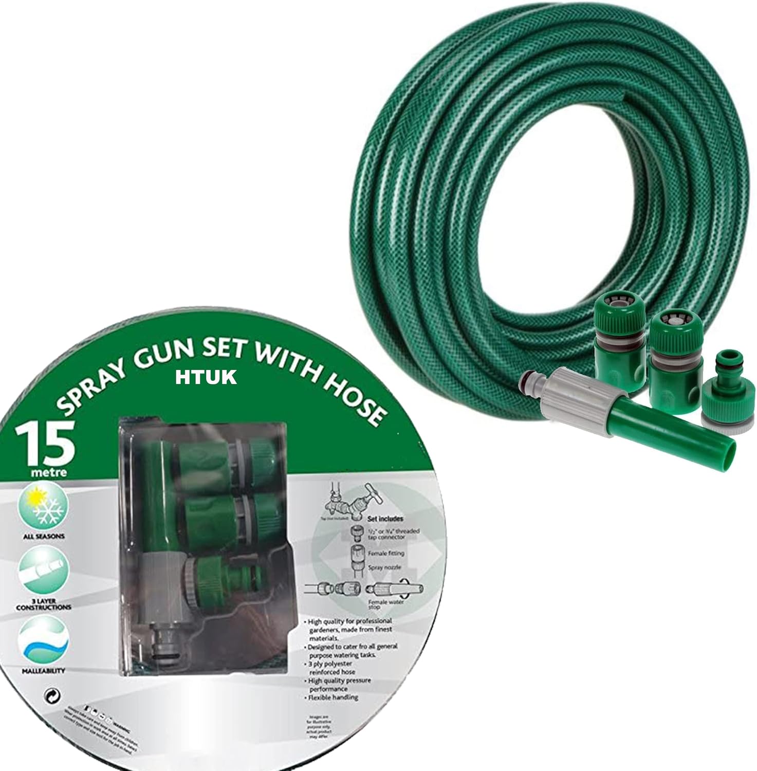 HTUK Kit de tuyau d'arrosage avec 3 raccords et buse de tuyau d ...