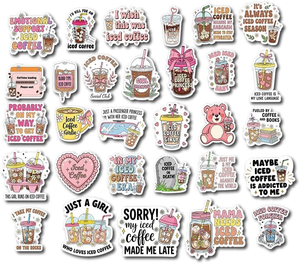 Amazon.com: 30pcs Iced Coffee Stickers Pack – Waterproof Aesthetic ...