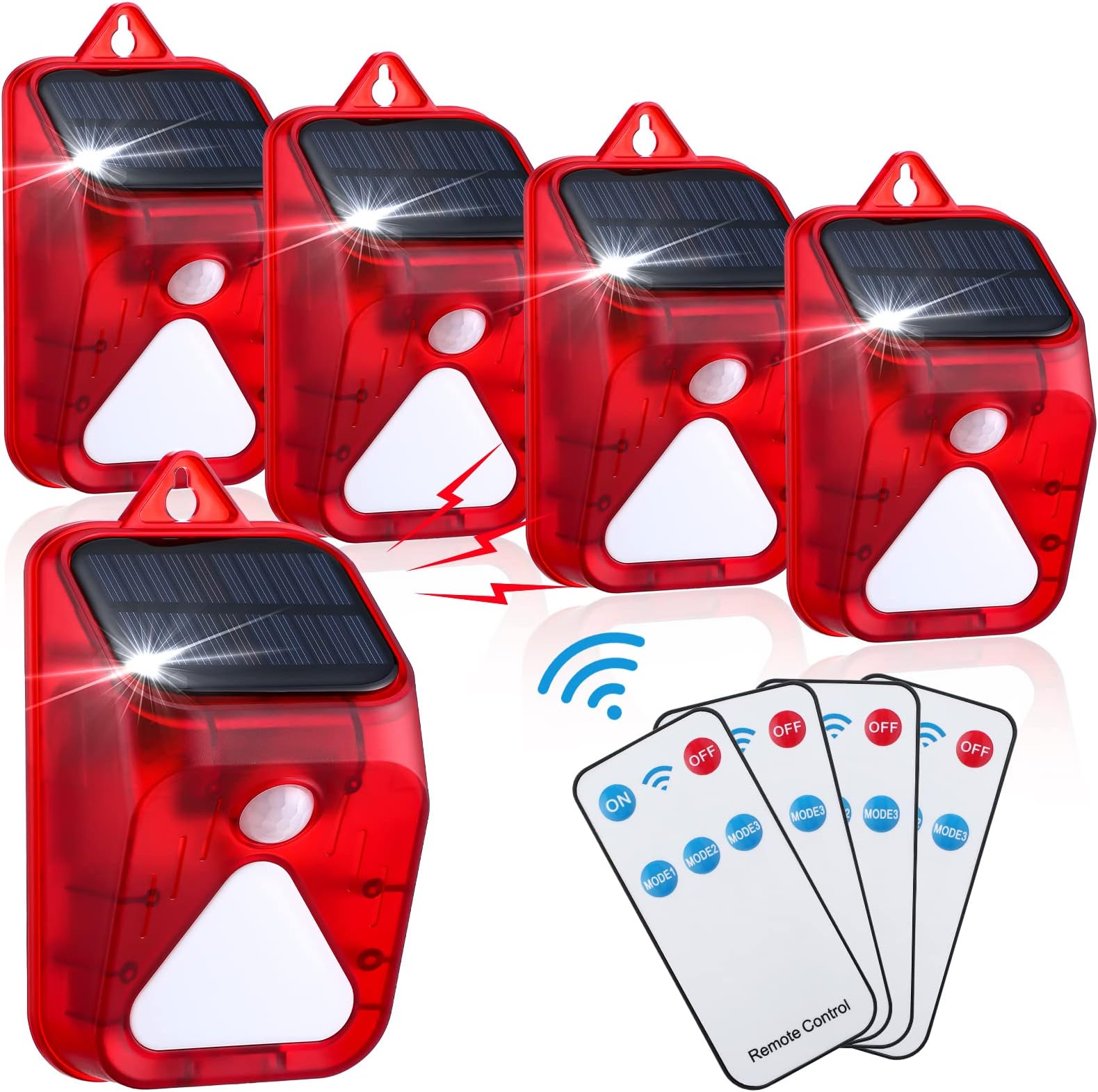 Amazon.com: 4 Pack Solar Alarm Motion Detector with Sound Light 129dB 6 LEDs Strobe Alarm Motion ...