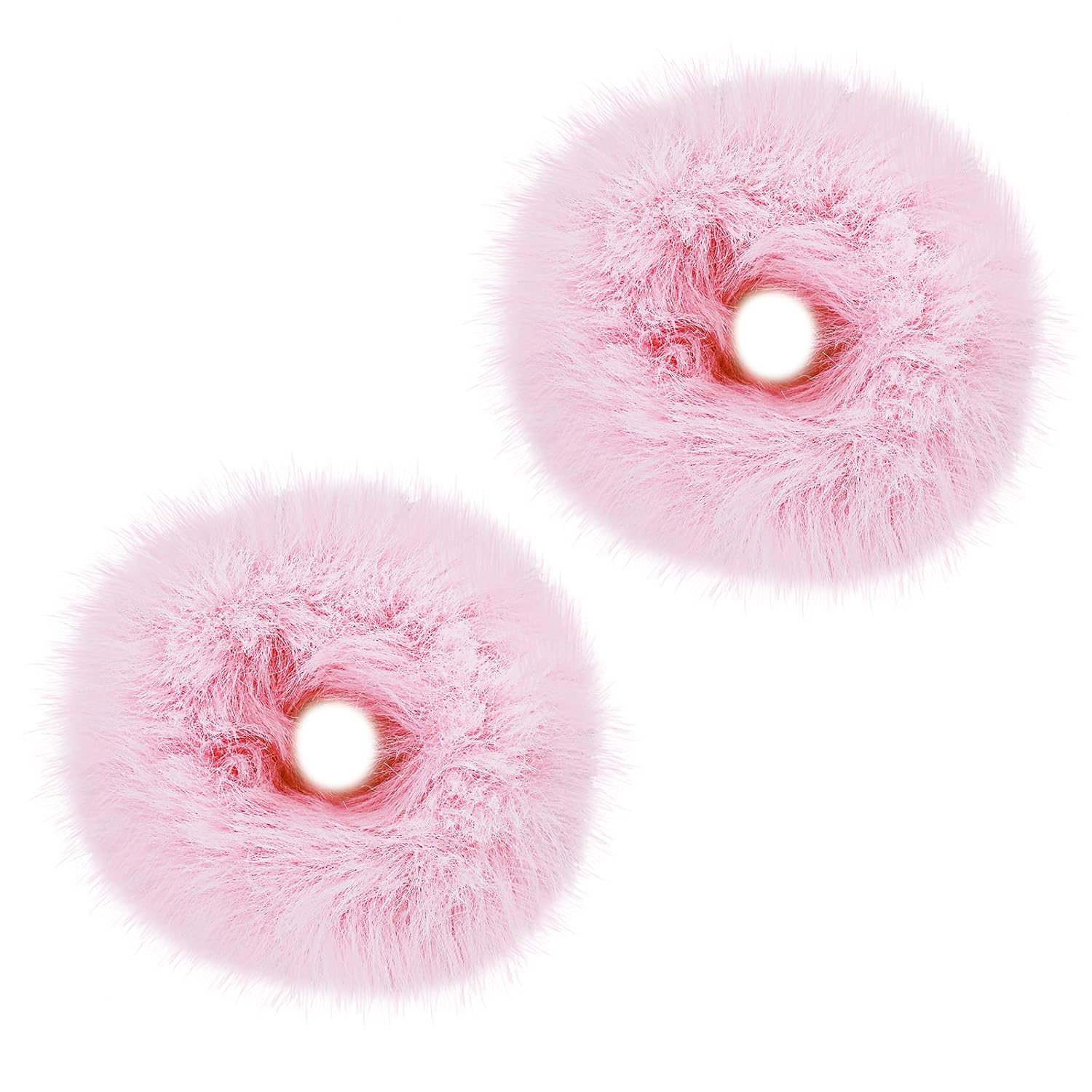 Amazon.com : Lusofie 2Pcs Pink Pompom Hair Tie Furry Faux Rabbit Fur ...