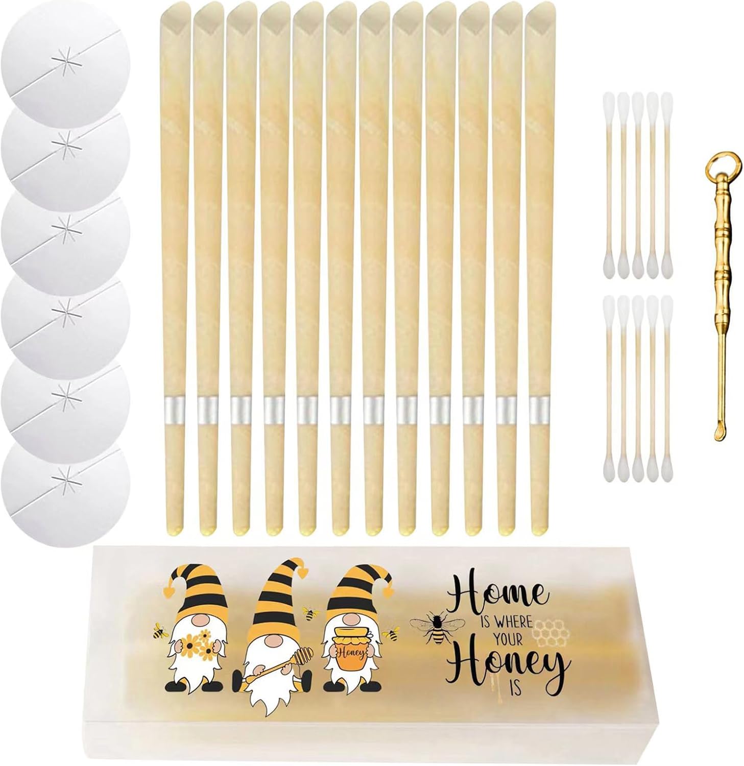 22 PCS Beige Ear Candling Cones Set with Safety Tray and Cotton Swabs ...