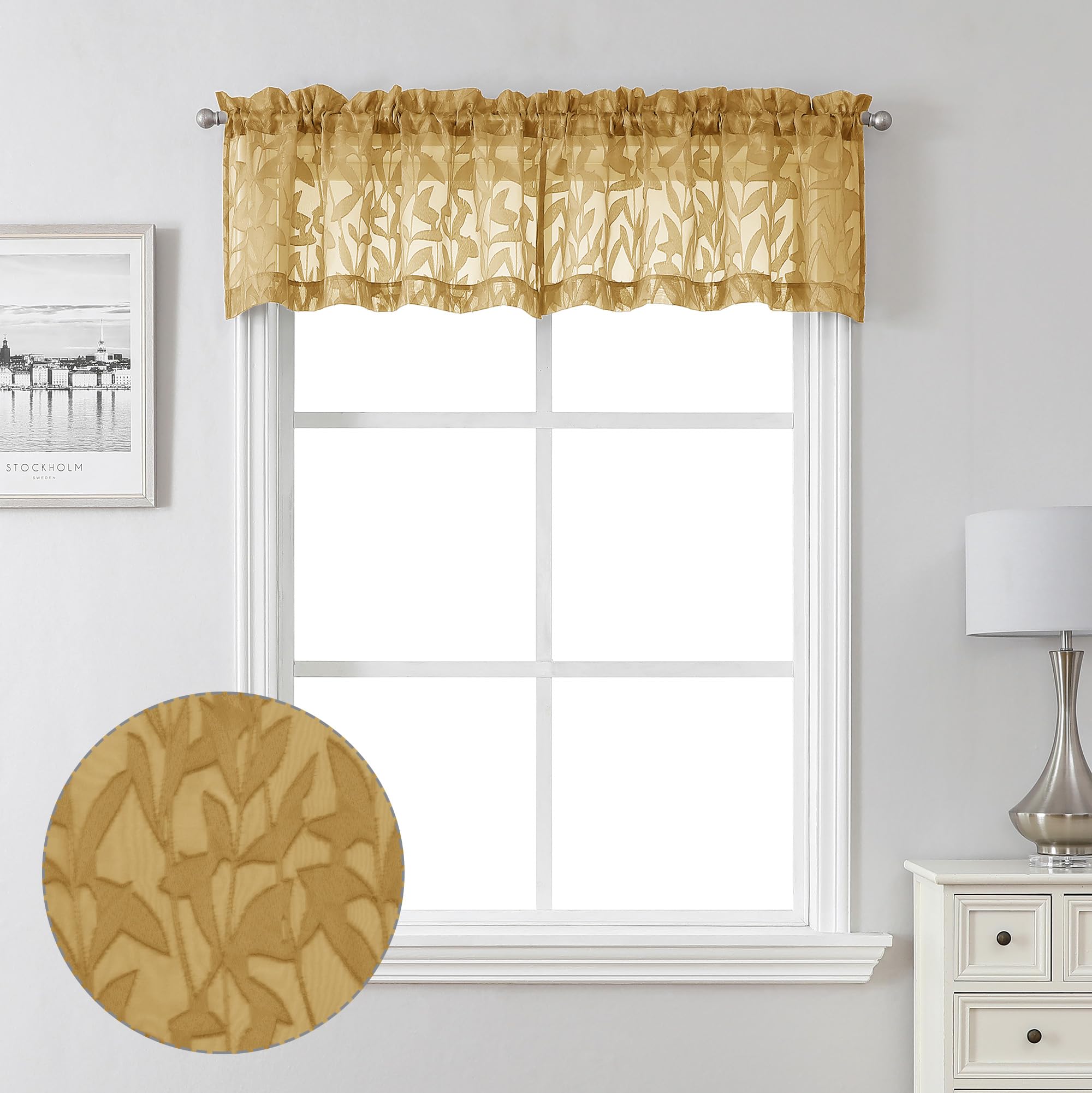 Amazon.com: Lecloud Leia Sheer Dark Gold Window Curtains for Kitchen 14 ...