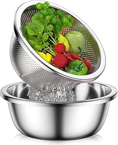 JSCARES 304-Stainless-Steel Colander with Mixing Bowls, 2-Quart Large ...