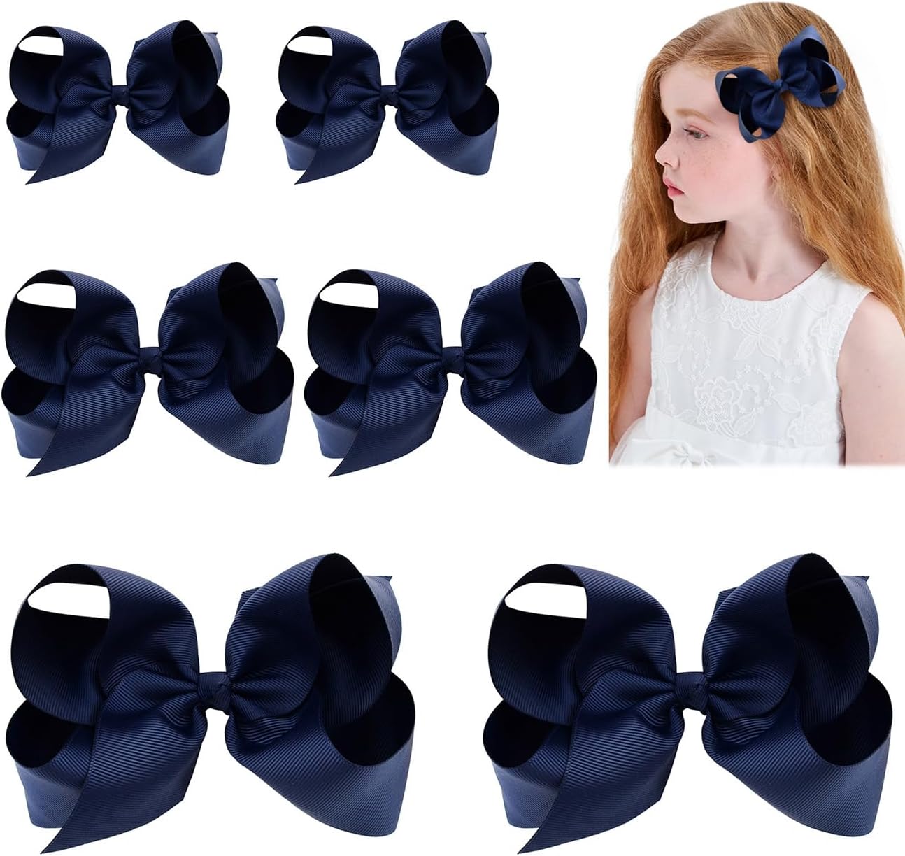 Amazon.com : Hair Bows for Girls Alligator Clips Navy Blue Grosgrain ...