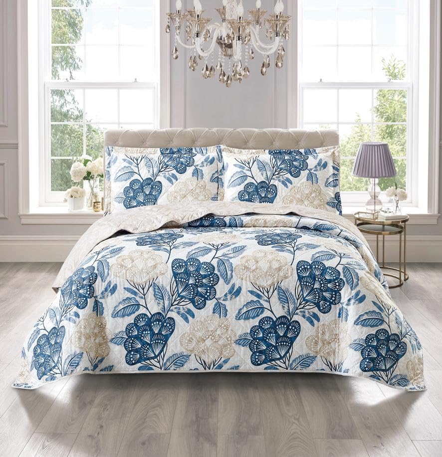 Prime Linens Luxury 3 Piece Quilted Printed Bedspread Set Throw Bedding Set Includes Soft Bed ...