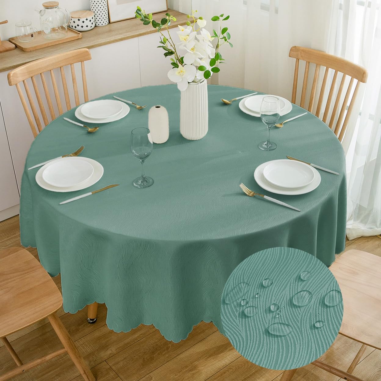 SPRICA Round Jacquard Tablecloth Water Resistance Solid Color Heavy ...