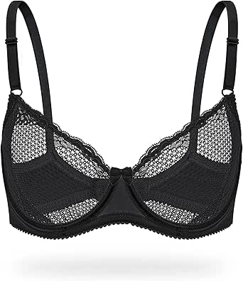 Wingslove Women's Sexy 1/2 Cup Lace Bra Balconette Mesh Underwired Demi Shelf Bra Unlined See ...