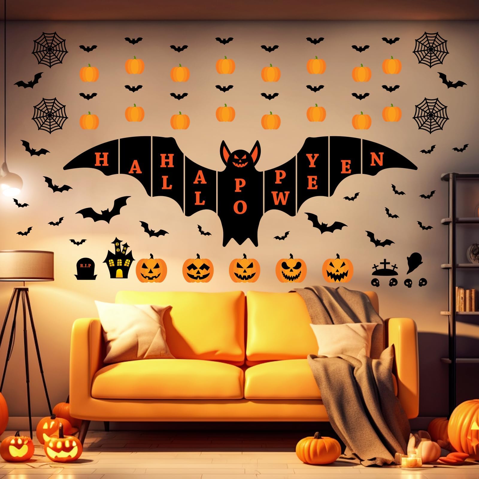 Amazon.com: 145Pcs Halloween Wall Decals,Large Size Bat Wall Decal Home ...