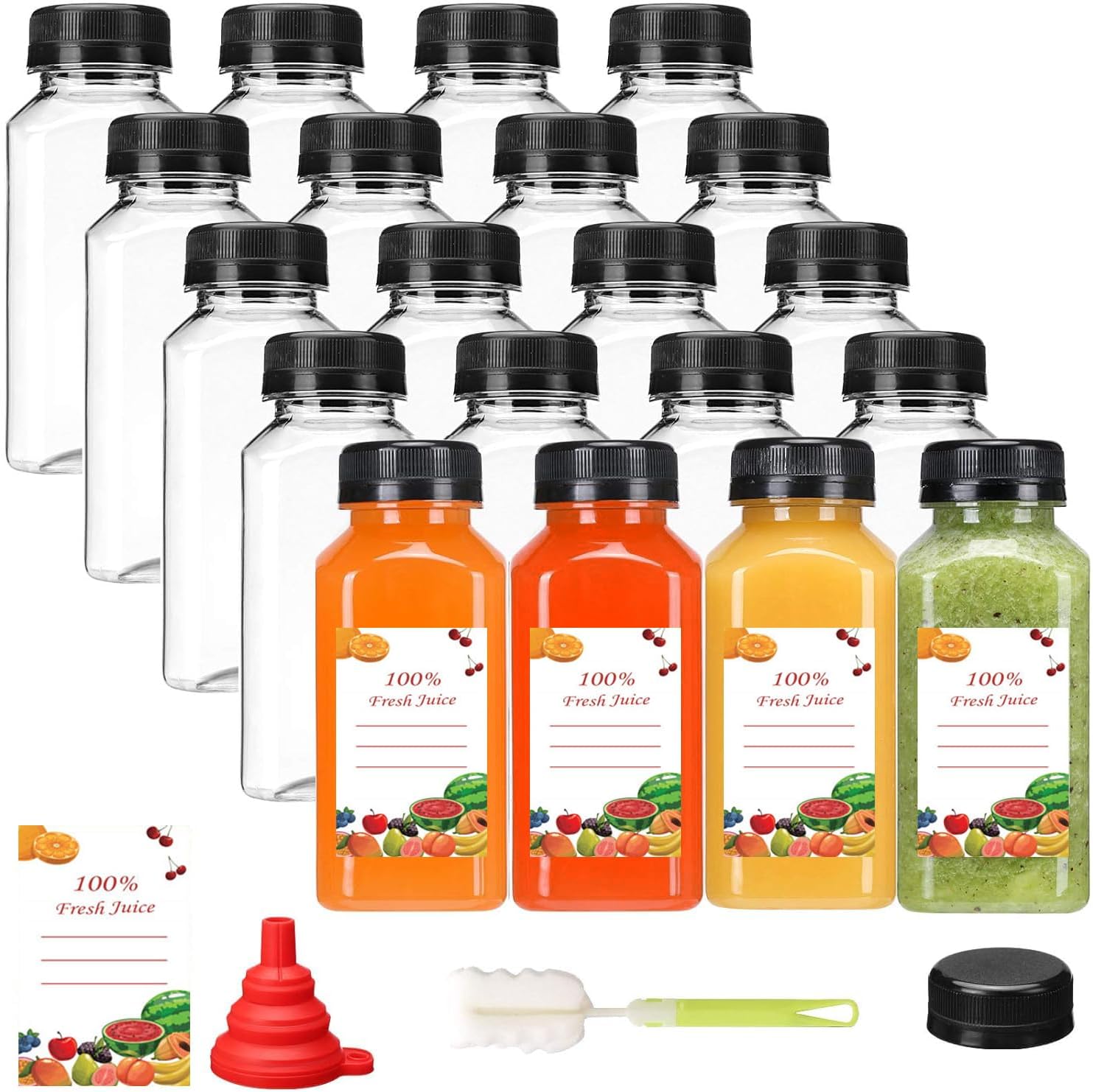 YankMooM 16 Pack Clear Juice Bottles,150ml Reusable Empty Plastic ...