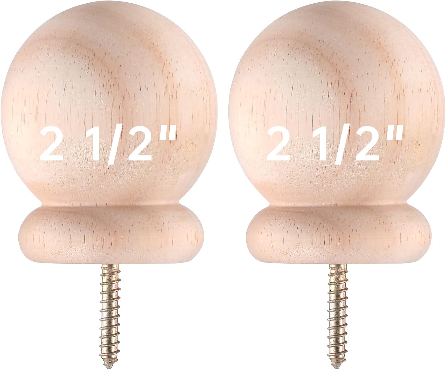 Amazon.com: Maasechs 2 Pack 2.5" Round Wood Ball Curtain Rod Finial ...