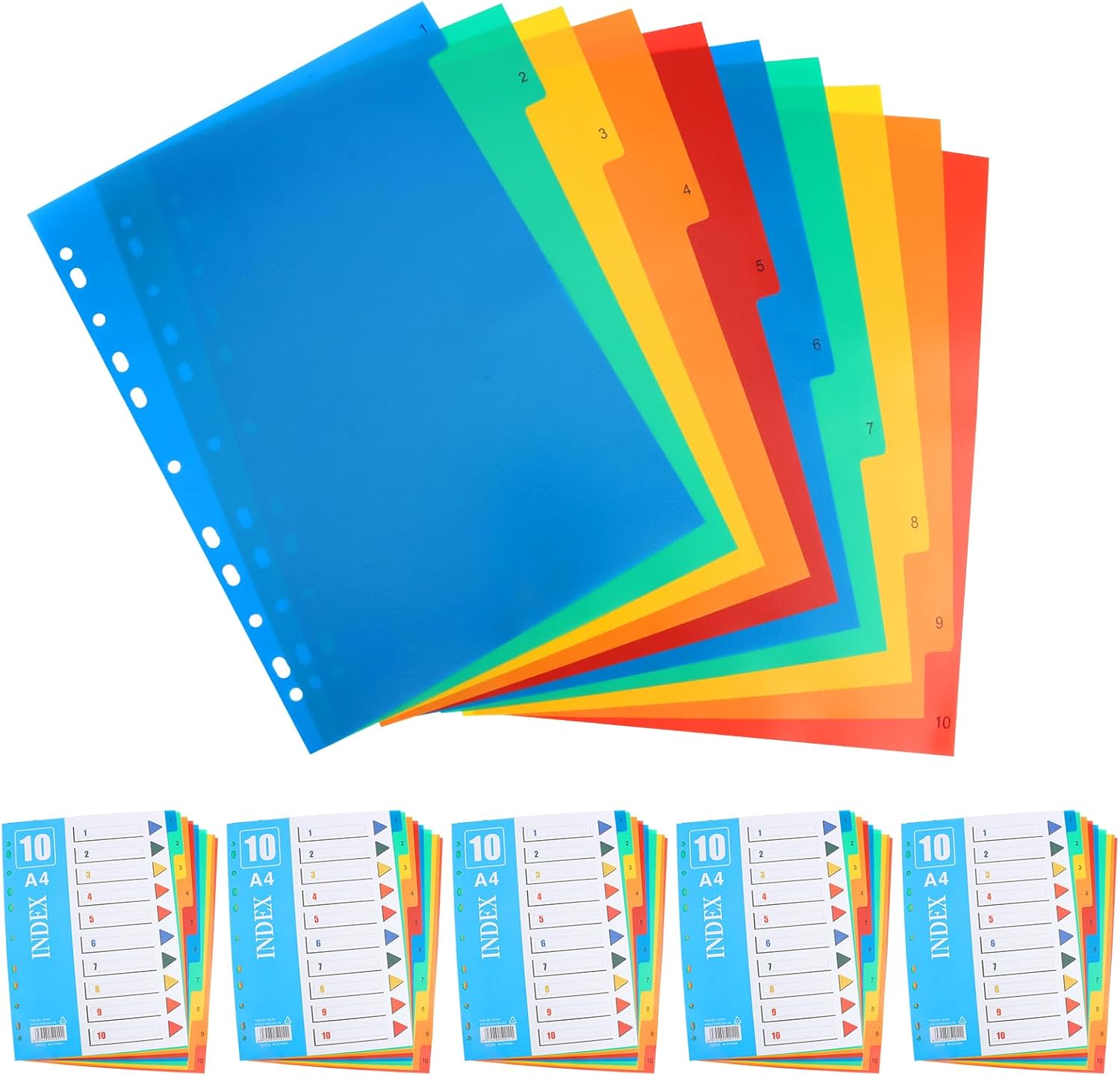 File Dividers A4, 5 Pack 10 Part Extra Wide Folder Dividers Plastic ...