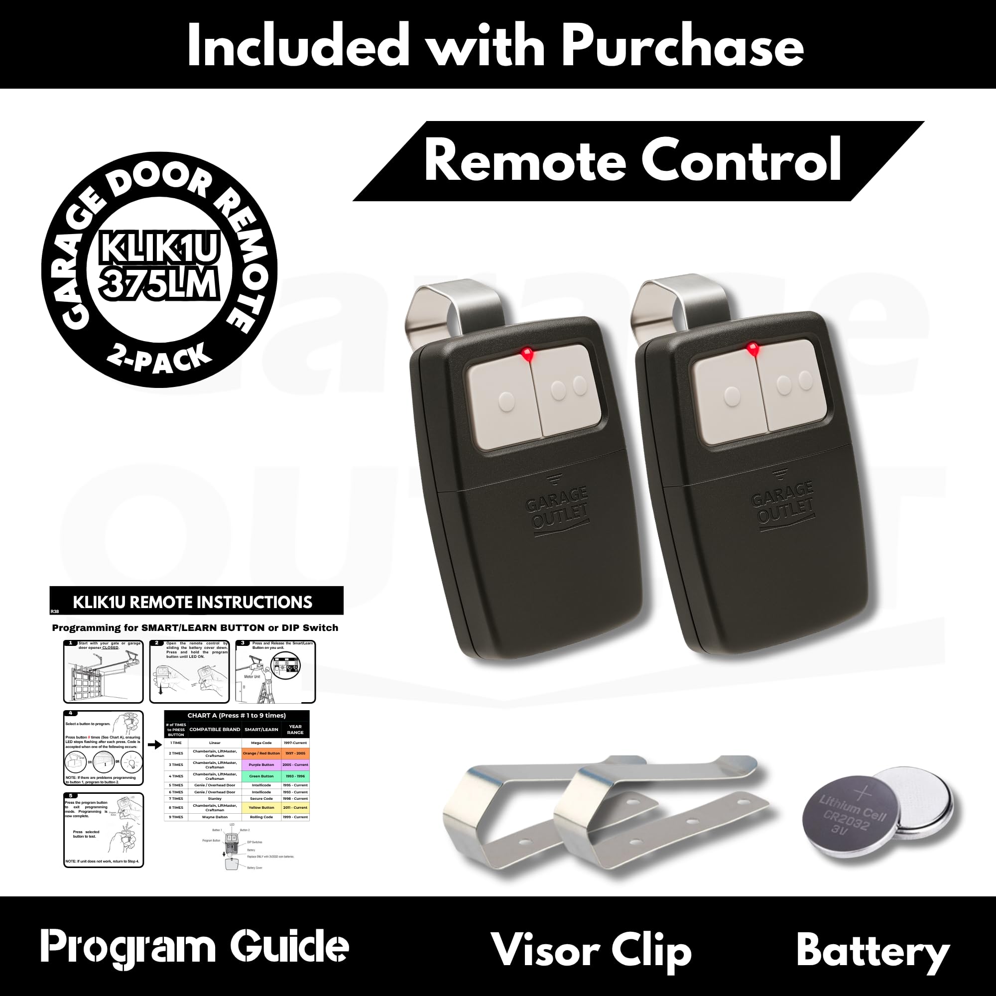 Snapklik.com : 2 Garage Door Remotes Universal Fit For LiftMaster ...