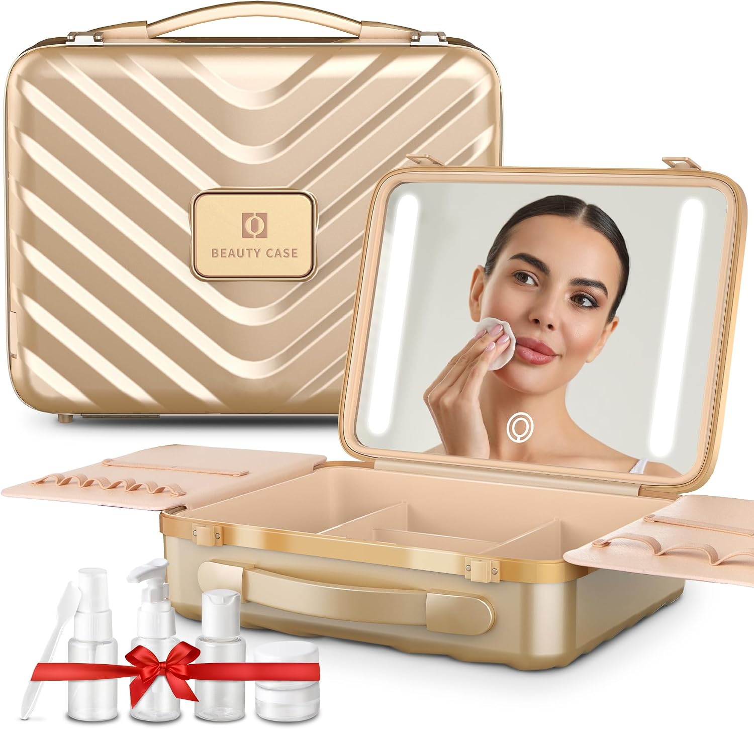 Amazon.com: EASYINBEAUTY Travel Makeup Case with Lighted Mirror ...