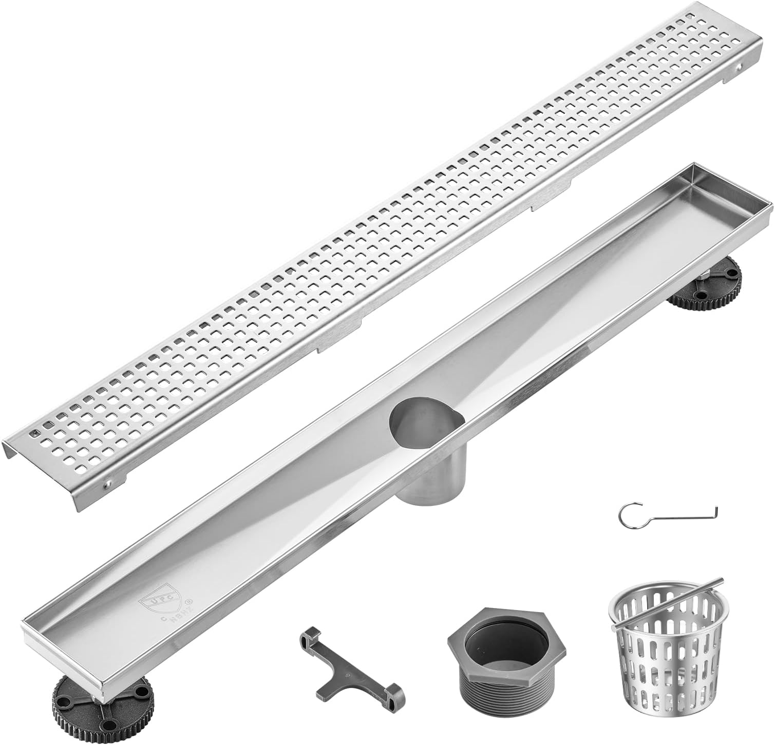 Amazon.com: VEVOR 24 Inch Linear Shower Drain with Square Pattern Grate ...