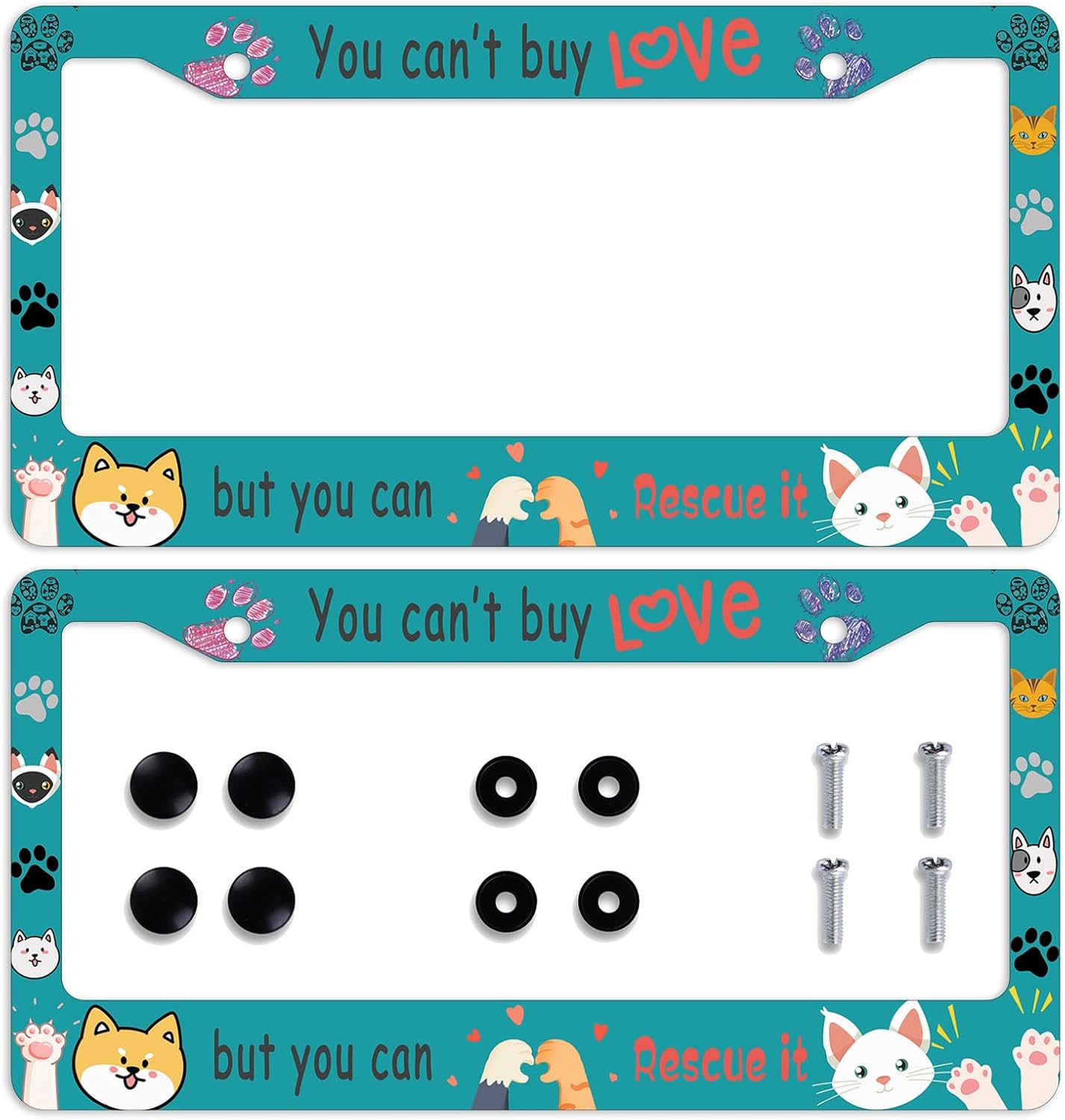 Amazon.com: Cat Dog License Plate Frame Cute Cartoon Rescue Animal ...