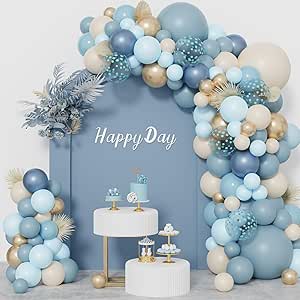 Amazon.com: 172Pcs Dusty Blue Balloons Arch Garland Kit, Dusty Baby Pastel Blue Chrome Gold Blue ...