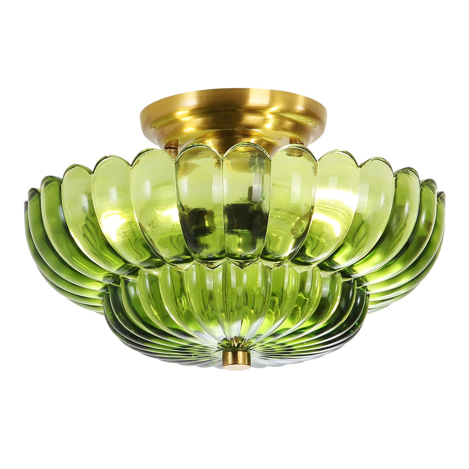 Flush Mount Ceiling Light Green Glass Ceiling Light Brushed Brass ...