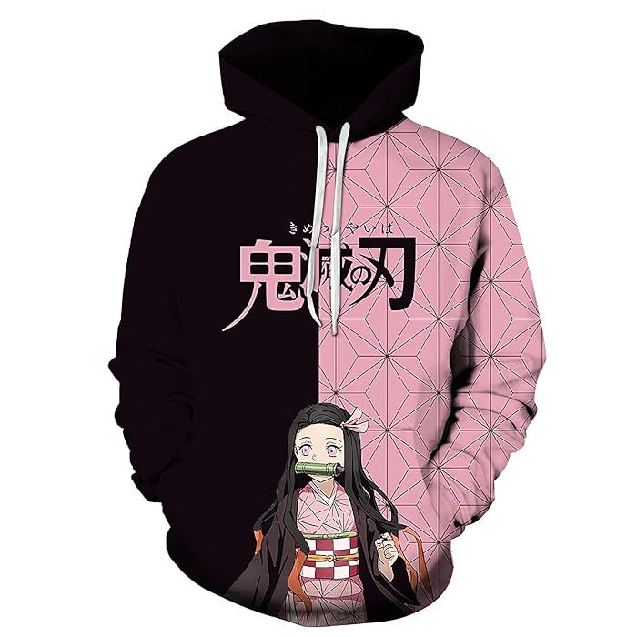 Buy Black Tanjiro Hoodie Men Demon Slayer Nezuko Sweatshirt Kimetsu No ...