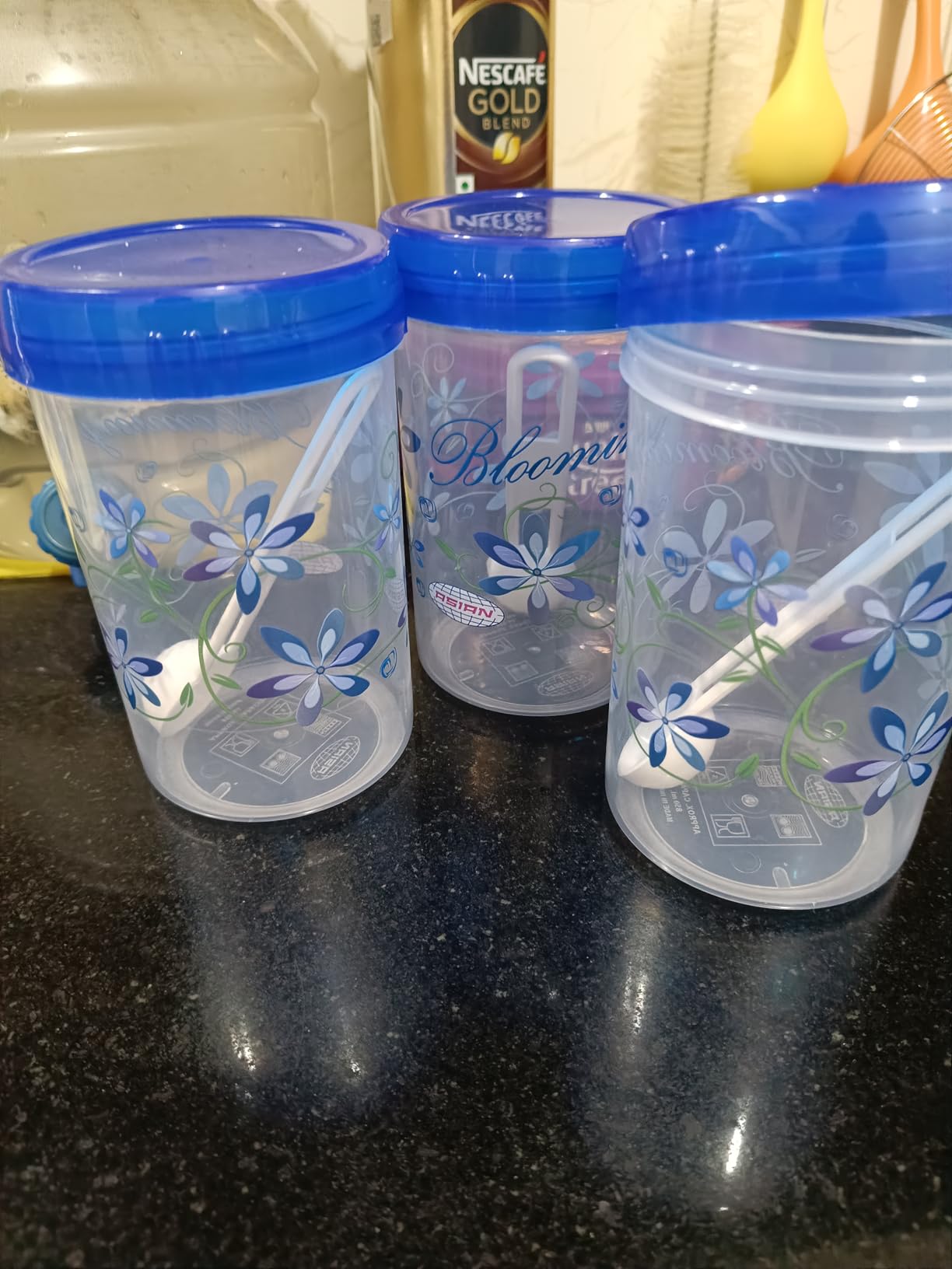 Asian Plastowares Turn & Lock Storage Containers with spoons- Ideal for Dry Storage, Fridge ...