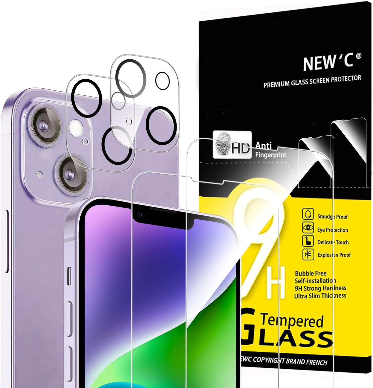 ivoler 7 en 1 Verre Trempé Compatible avec iPhone 14 Plus 6.7 Pouces, 3 Film de Vitre Protection ...
