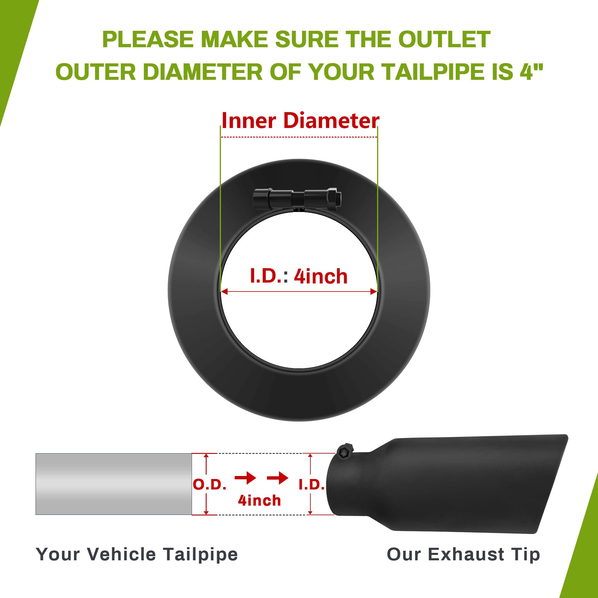 Snapklik.com : 4 Inch Inlet Exhaust Tip, 4" Inlet 6" Outlet 15" Long ...