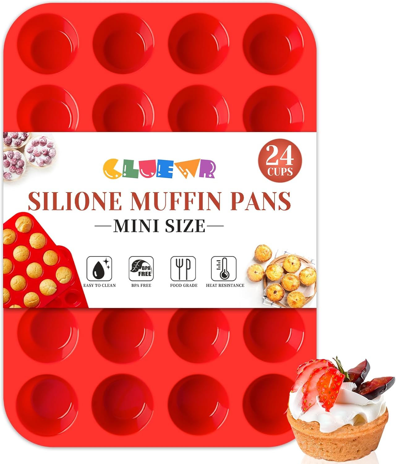 Amazon.com: CLUEWR Mini Silicone Muffin Pan, 24 Cups Non-stick Small ...