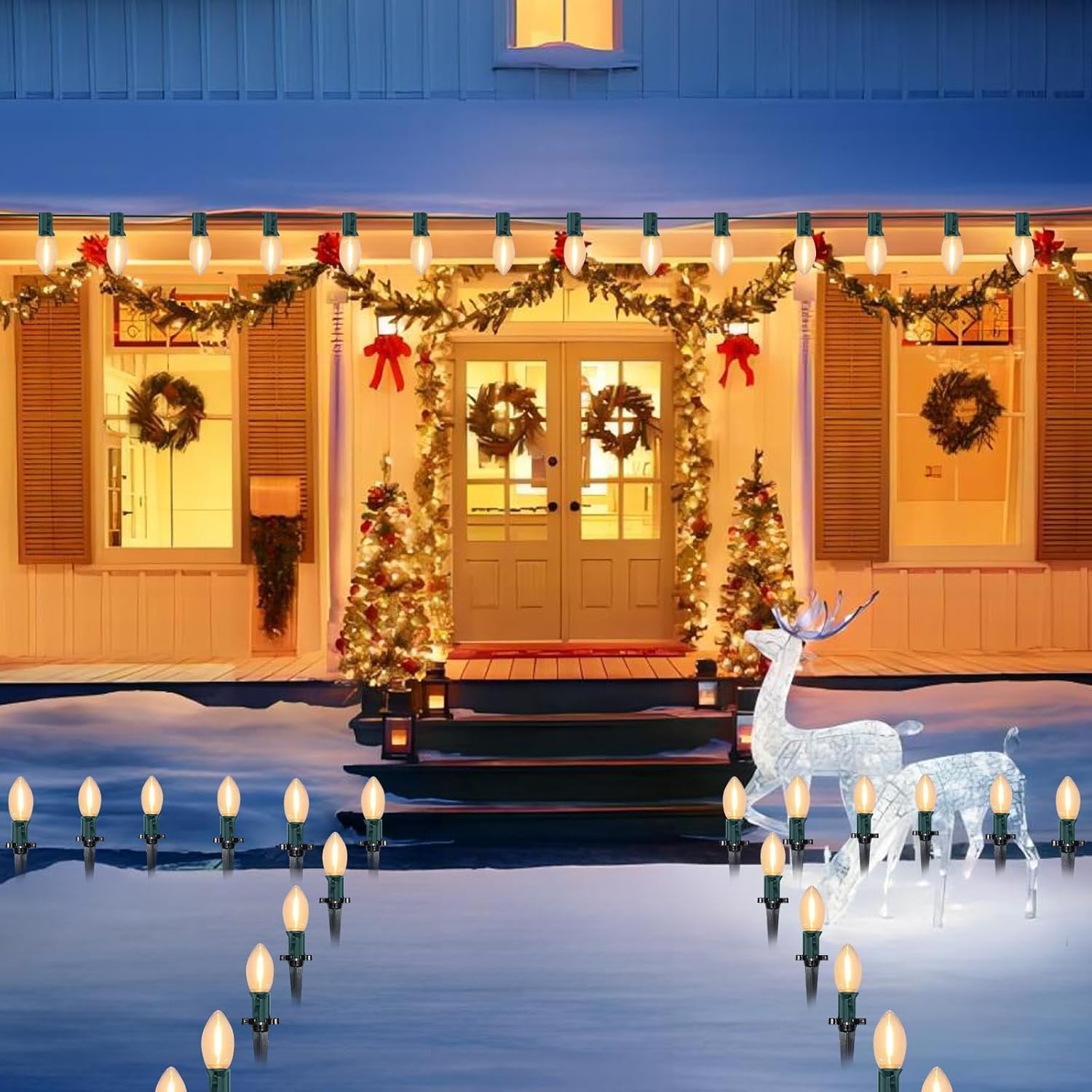 Pallerina 38FT C9 LED Christmas Pathway Lights,25 Warm White ...