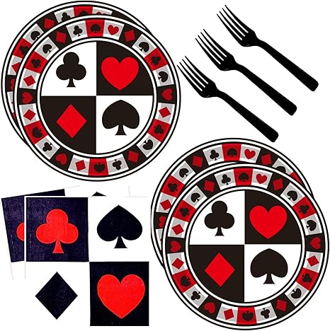Amazon.com: 60Pcs Casino Party Supplies Poker Tableware Set 7"Poker ...