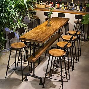 Amazon.com: KWOKING Rectangular Industrial Bar Table with Pine Wood Top ...