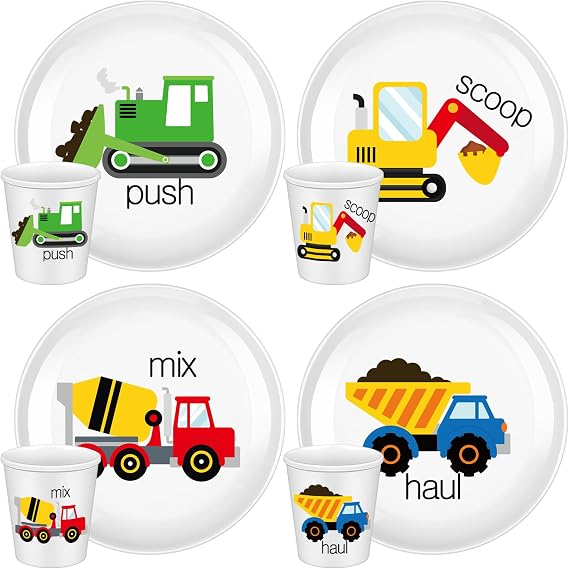Amazon.com: Yiyiring 4 Sets Construction Truck Plates with Cups for ...