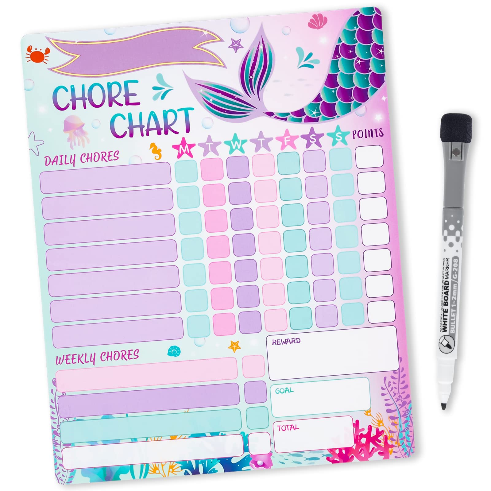 Wernnsaiwernnsai Mermaid Chore Chart Magnetic Reward Chart For Kids ...