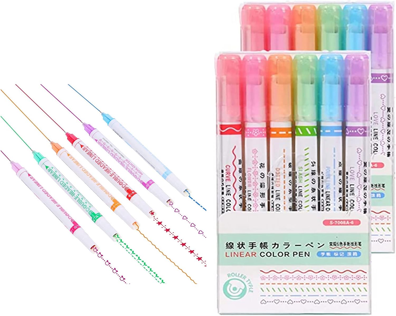 rflaueo 12pcs Curve Highlighter Pen Set Colored Curve Pens with 6 ...