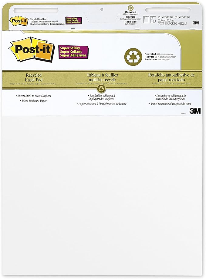 Post-it Super Sticky Self Stick Recycled Meeting Chart, 559RP, White ...