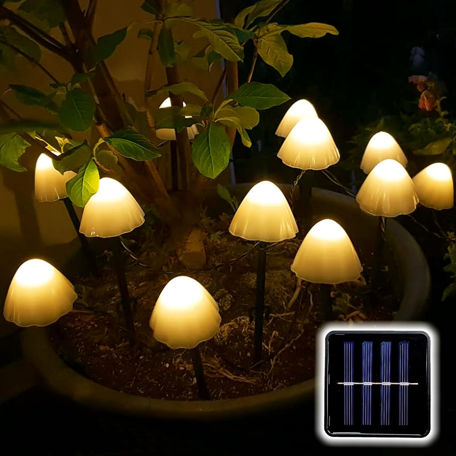 TOTHDATE Mini Mushroom Stake Solar Lights Warm White Light, 5M 20LEDS ...