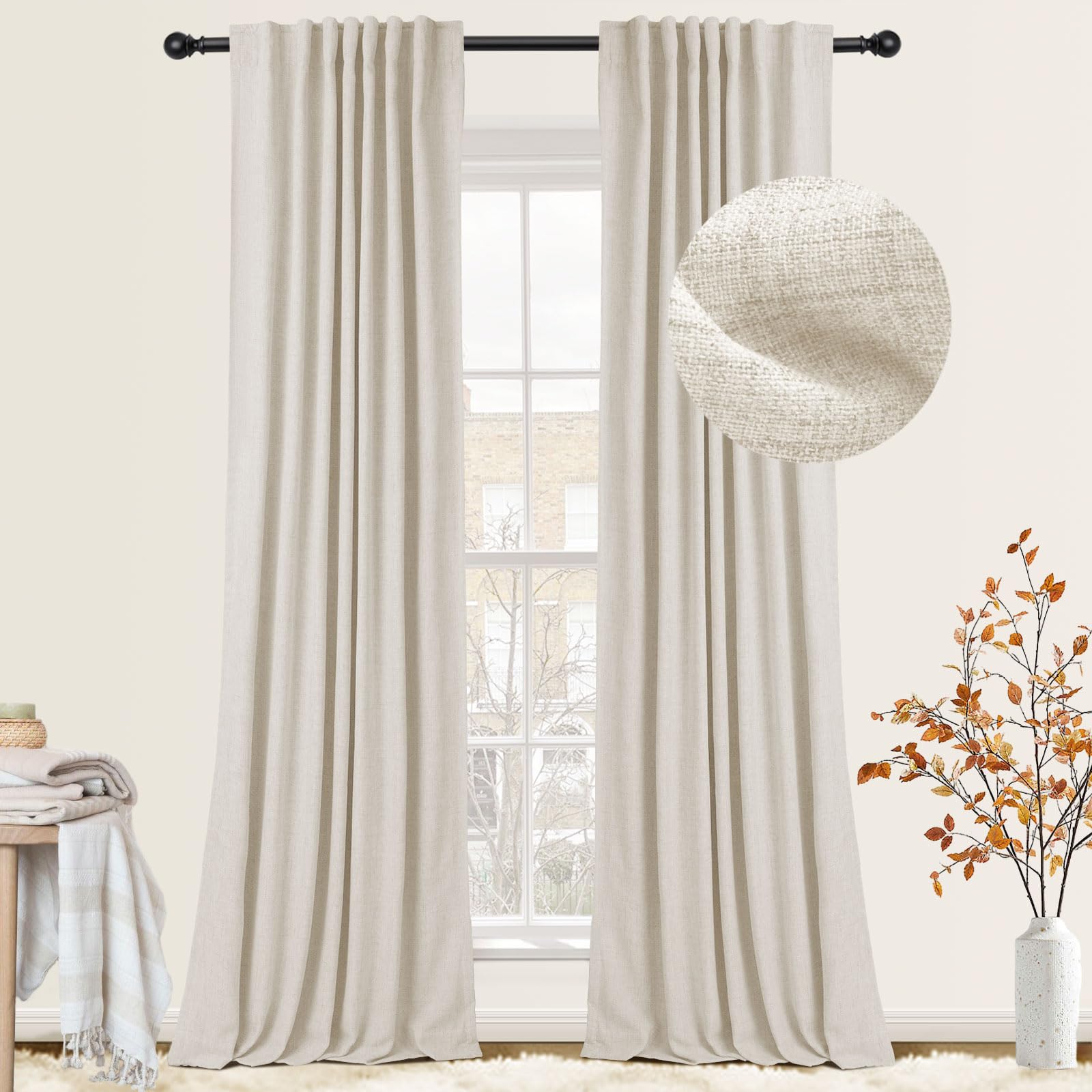 Amazon.com: INOVADAY 100% Blackout Cream Curtains for Bedroom, Thermal ...