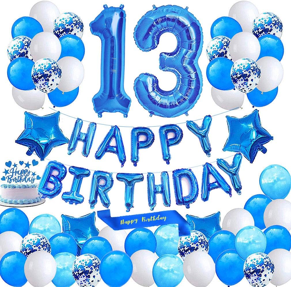 Amazon.com: Minhero Lee Blue 13rd Birthday Decoration Happy Birthday ...