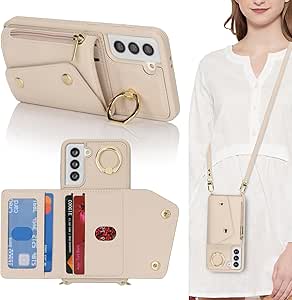 Amazon.com: Lipvina for Samsung Galaxy S21 Case with Card Holder and Strap - Zipper Pocket ...