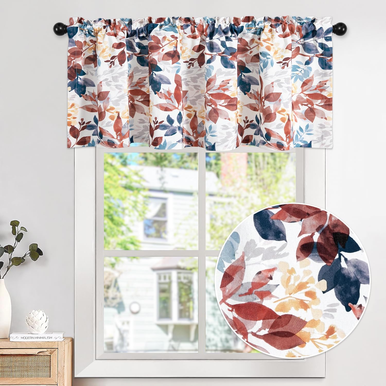 Amazon.com: Leeva Valances for Kitchen Windows, Flower Printing ...