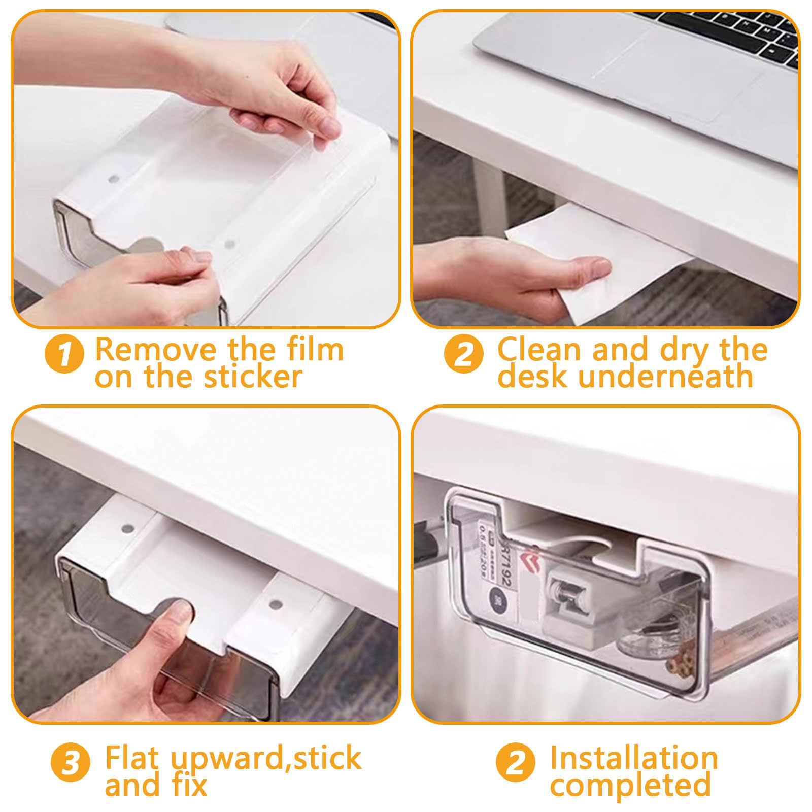 Snapklik.com : 5 Pack Under Desk Drawer Slide Out, Self-Adhesive Under ...