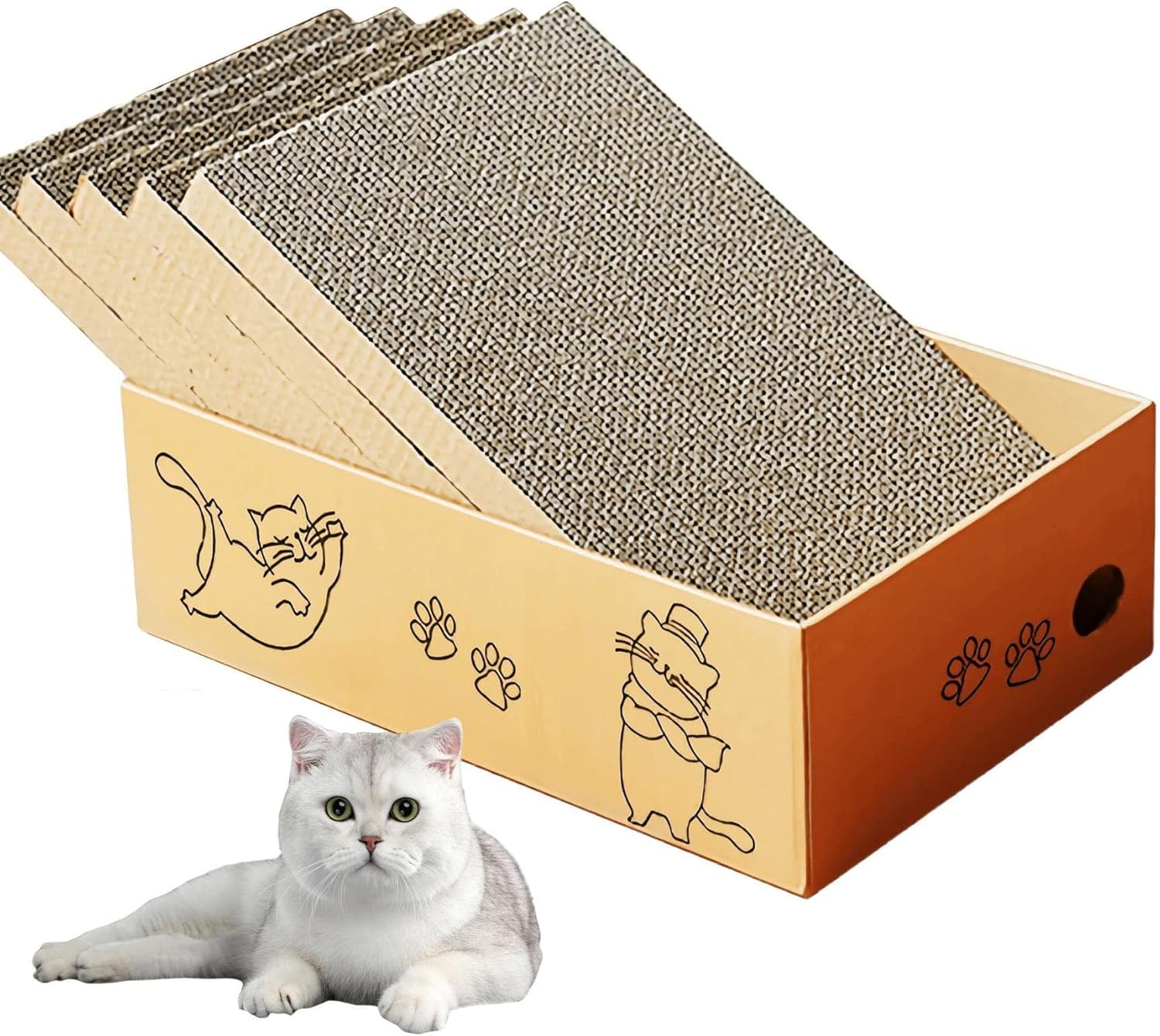 Cat Scratching Board with Box, 5 Layers Design Cat Scratching Pad, Reversible Cat Scratcher ...